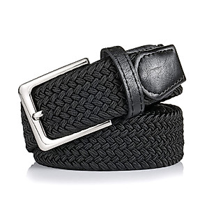 BSLLNEK Elastic Braided Belt, 1 3/8", Woven Stretch Belt for Golf Casual Jeans Shorts Pants (Black, Medium (33-36" Waist))