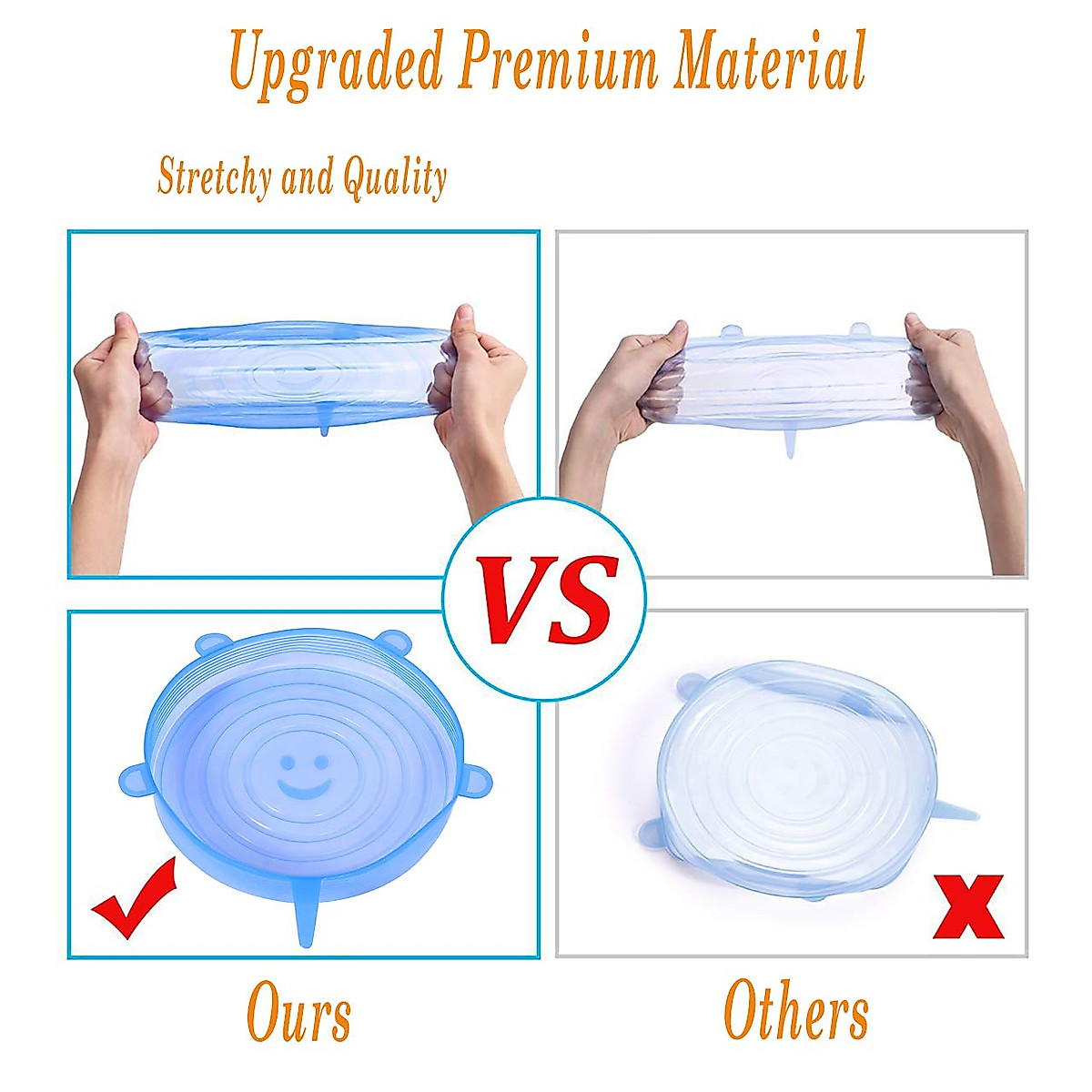 Silicone Stretch Lids Upgraded 6 Pack Various Sizes Rubber Stretchy Miracle Lid Reusable Elastic Bowl Cover for Food Storage Leftover Savers Fit Container Dish Cup (6, Blue)