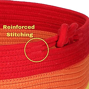 MINTWOOD Design 15 x 14.2 Inches Woven Cotton Rope Storage Basket, Stuffed Toy Basket Bin, Laundry Basket Hamper, Nursery Basket, Dog Toy Basket, Blanket Basket, Gift Basket, Rainbow