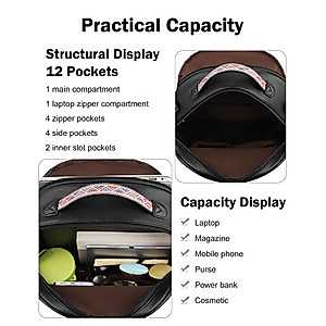 FADEON Leather Laptop Backpack for Women PU Computer Backpacks, Designer Travel Back Pack Purse with Laptop Compartment Black