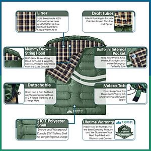 IFORREST Cotton Flannel Double Sleeping Bag for Adults - 10°F Cold Weather Extra-Wide - Winter Camping Bed for Couples (All Seasons) - 2 Person Queen-SizeXXL