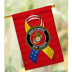 Breeze Decor Support Marine Troops Garden House Flag Set Armed Forces Corps USMC Semper Fi United State American Military Veteran Retire Official Banner Small Yard Gift Double-Sided, Made in USA