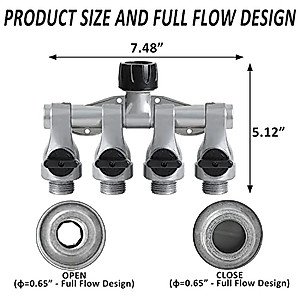 STYDDI Full Flow 4-Way Garden Hose Splitter, Metal High-Flow Four Way Shutoff Garden Hose Splitter, Professional Water Hose Manifold, High Flow Outdoor Spigot 4 Splitter with Cap Type Valve