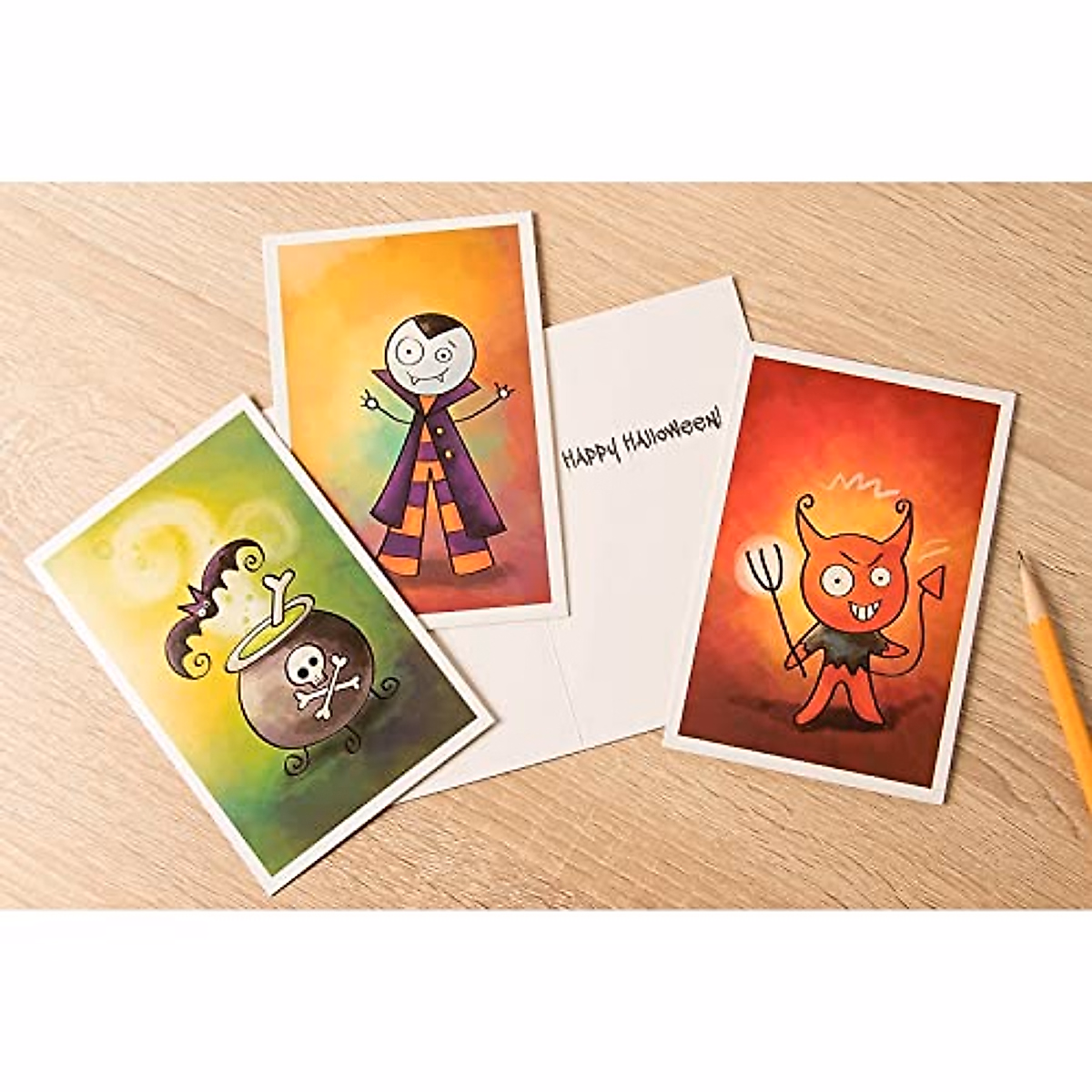 48-Pack Assorted Halloween Greeting Cards with Envelopes, 6 Cartoon Designs