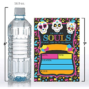 Sugar Skull Day Of The Dead, Dia De Los Muertos, Colorful Halloween Birthday Party Invitations, 20 5x7 Fill In Cards with Twenty White Envelopes by AmandaCreation