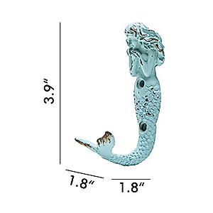 SOFFEE DESIGN Set of 2 Mermaid Shape Metal Wall Coat Hooks, Farmhouse Decoration Wall Mounted Hanging Racks Coat Hooks for Keys, Towels, Clothes, Scarf, Bag