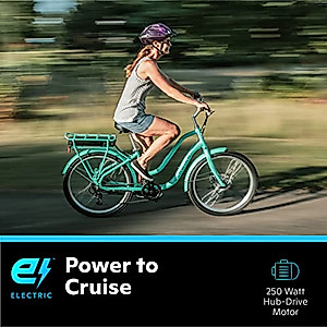 Schwinn Mendocino Electric Cruiser Bike for Adults, 20MPH eBike, Up to 35-55 Miles on a Single Charge, 26-Inch Wheels, 6-Speed, Pedal Assist with Throttle, Mint Green
