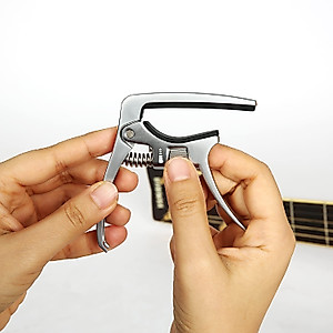 SGPRO Adjustable Capo for Acoustic Guitars, Electric Guitars, and Ukuleles - Superior Zinc Alloy and Silicone Made (Adjustable Silver)