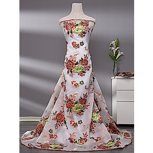 KAJURUI African Lace Fabric 9 Yards, French Gold Stamping Floral Embroidery Lace Fabric for Daily/Party/Wedding Sewing