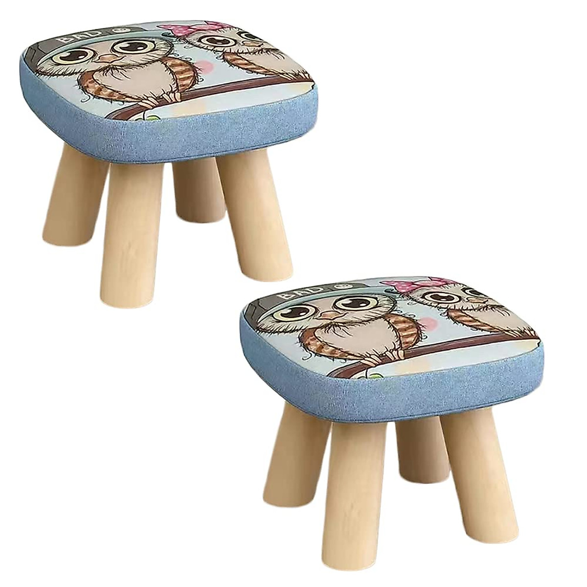JZSMY Solid Wood Stool Home Square Low Stool Cute Children's Sofa Stool Chair Fashion Cartoon Creative Small Stool for Kids and Adult, Changing Stool Solid Wood Coffee Table Stool, Bear 330lb