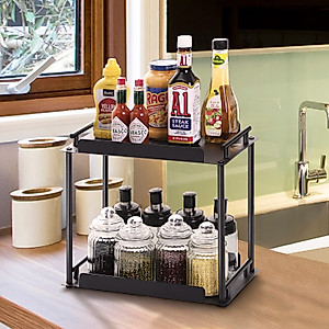 HLWDFLZ 1 Set of 2-Tier Bathroom Countertop Organizer Shelf - Metal Bathroom Counter Storage Tray Cosmetic Storage Rack, Bathroom Kitchen Living Room Standing Rack Black