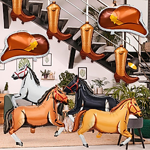 PullCrease 16 Pcs Western Party Balloons Horse Balloons Cow Balloons Cowgirl Boot Balloons Cowboy Hat Foil Balloons for Western Party Decorations Cowgirl Cowboy Themed Birthday Party (Cowboy)