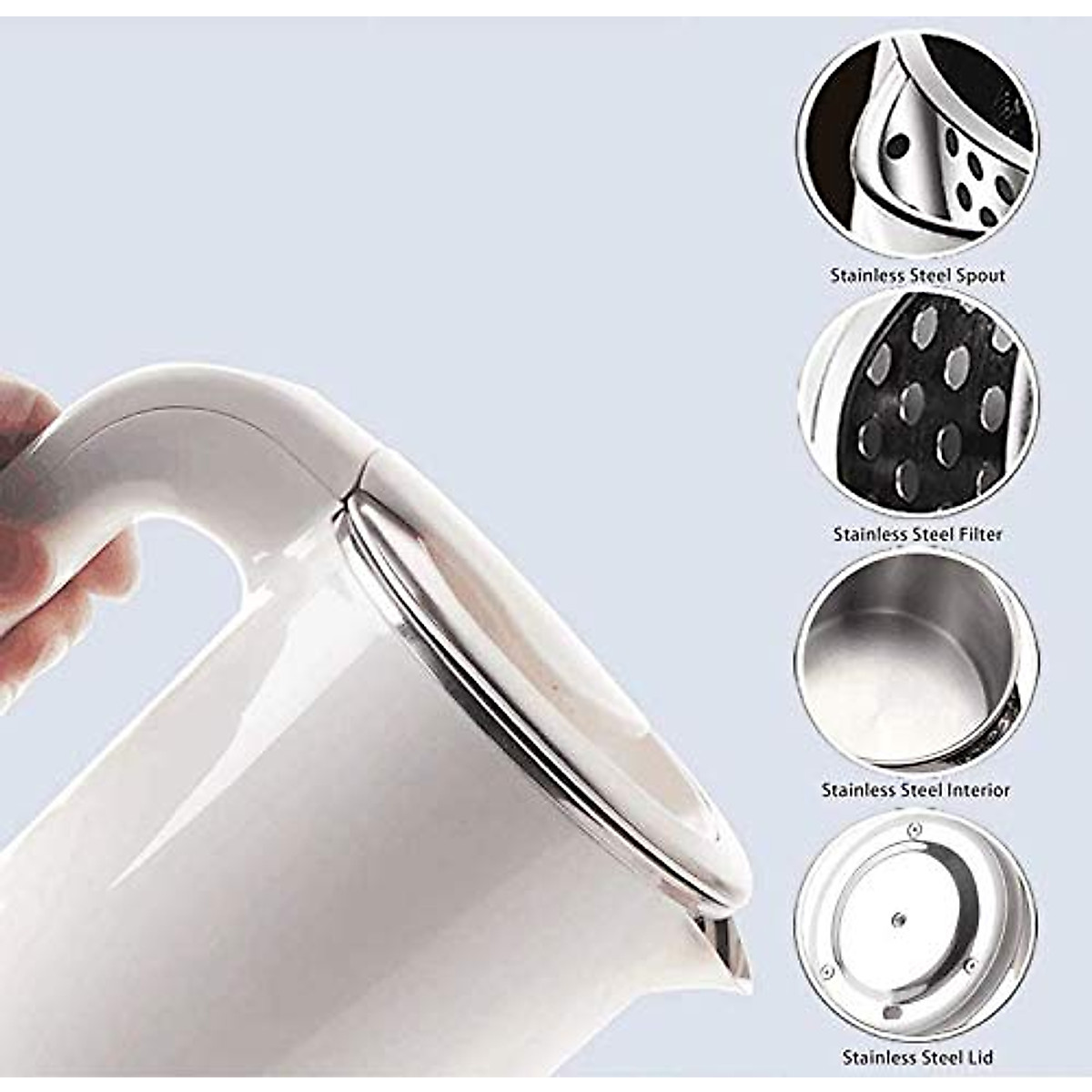 0.5L Portable Electric Kettle, Mini Travel Kettle, Stainless Steel Water Kettle - Perfect For Traveling Cooking Noodles, Boiling Water, Eggs, Coffee, Tea(White 110V)
