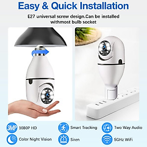 Nossley 5G Wifi Light Bulb Camera,360°HD Security Camera,Light Camera Full Colour Night,Two Way Talk Sound Alarm, Cameras Wireless Outdoor Motion Detection ,Cloud Service Free Trial1month, White