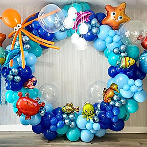 Shark Party Decorations Supplies Caribbean Blue Sliver Red Balloon Arch Kit & Garland With Shark Balloons, 115pcs For Baby Shower, Kid's Birthday Party, Shark Party, Under The Sea Party, Boys Party