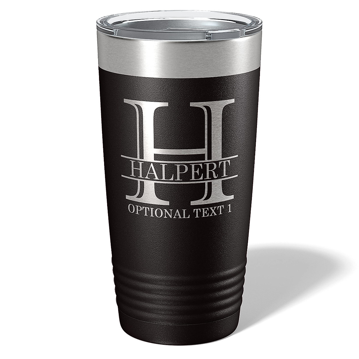 Personalized 20oz (17 Colors) Powder Coated Insulated Stainless Steel Tumbler with Lid, Custom Etched, Customized Engraved Gift Idea for Women Men Her Him, Halpert Monogram Initial Name (Black)