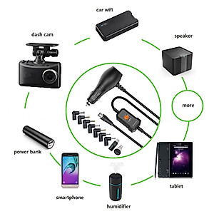 Powseed DC Car Charger Universal Power Adapter w/USB Port for Dash cam Breast Pump Speaker Smart Phone Tablet & Micro USB Device, Output 3V 4.5V 5V 6V 7.5V 9V 12V Multi-Voltage Car Adapter