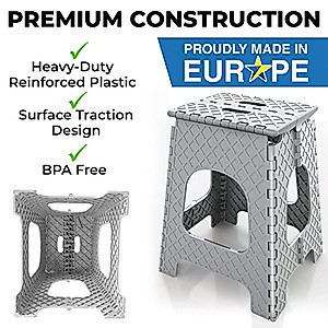 Mueller Folding Step Stool, 18 Inch Heavy Duty Step Stools for Adults and Kids, Lightweight and Portable Foldable Stool for Kitchen, Bathroom, Non-Slip and Sturdy, Holds up to 300lbs, White