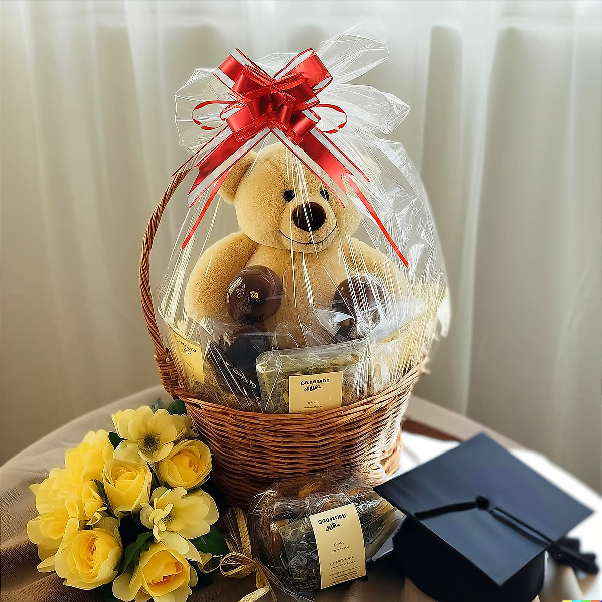 ELTNEGSA 30x45 Inch Clear Basket Bags, 10 Pack Large Cellophane Wrap Bags Basket Packaging Bags with 10pcs Bows for Christmas Gift Packages Fruit Basket