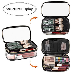 OCHEAL Clear Makeup Bag, Portable Storage Organizer Cosmetic Travel Bag Cute Pouch For Women and Girls Cosmetics Bags with Divider Brush Compartment-Transparent