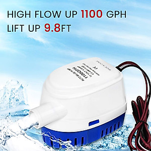 ECO-WORTHY Automatic Submersible Boat Bilge Water Pump 12V 1100GPH Auto with Float Switch for Boat Caravan RV