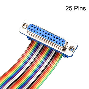 uxcell IDC Rainbow Wire Flat Ribbon Cable DB25 Female to DB25 Female Connector 2.54mm Pitch 11.8inch Length