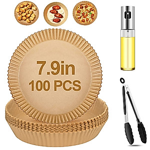 Air Fryer Paper Liners 7.9 Inch, 100 Pcs Non-Stick Parchment paper liner, Round Air Fryer Disposable Paper Liners for 5-8QT Air fryer, Oil-proof, Water-proof, Parchment Baking Paper
