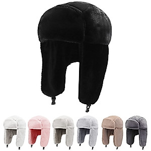 Peicees Winter Hats for Men Womens Fur Hats Russian Ushanka Trapper Hat with Ear Flaps Warmer for Adult Boys Girls Black