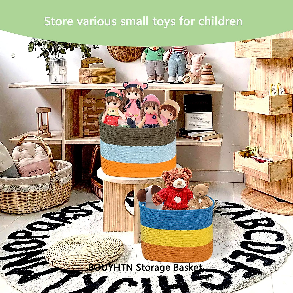 BOUYHTN Cotton Rope Basket-Woven Baskets-Storage Basket for Living Room-Towel Baskets for Bathroom-Baby Organizing Baskets-Collapsible Storage Bins-Toy Basket 15"x10"x12" Pack of 2