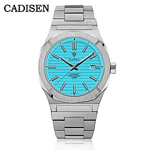 CADISEN Design Men Watches Mechanical Automatic Watch 100M Waterproof Brand Luxury Wristwatch (Light Blue)