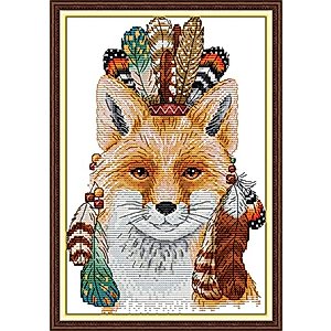 Joy Sunday 11CT Stamped Cross Stitch Kits Cross-Stitch DIY Hand Needlework Kit Needlepoint Kits for Adults King of Foxes 26cmx39cm
