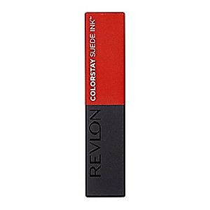 REVLON Lipstick, ColorStay Suede Ink, Built-in Primer, Infused with Vitamin E, Waterproof, Smudge-proof, Matte Color, 014 Spit Fire, 0.09 oz.