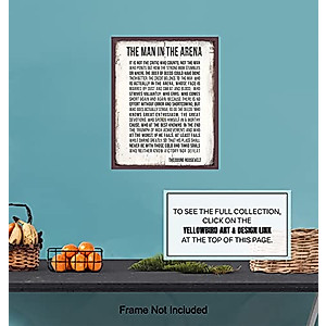 Teddy Roosevelt Man in the Arena Inspirational Quote Wall Art Print - Rustic 8x10 Sign Poster Photo - Home, Dorm, Office Decor - Motivational Gift for Entrepreneur, Graduation, Student - Unframed