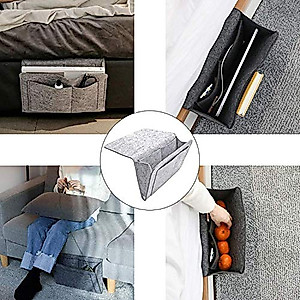 Fashion·LIFE Bedside Pocket Bedside Caddy Hanging Storage Bag Armrest Organizer Chair, Desk Sofa Slipcovers, TV Remote Controller Holder Table Cabinet Pouch,No Hole Grey