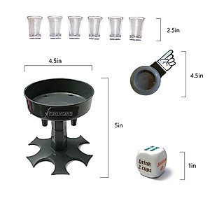 6 Shot Glass Dispenser and Holder (Includes 6 shot cups) with Shot Twister and 1pc Game Dice. Shot Dispenser, Shot Holder, Shot games, Drink Dispenser. Dark Grey, For All Types of Drinks