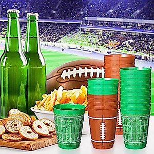 Nuenen 16 oz Football Plastic Cups Football Party Cup Favors Set Football Theme Reusable Cups Plastic Frosted Cup for Football Theme Party Supplies Kids Game Birthday Decorations(24 Counts)