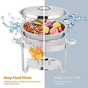 ROVSUN 5 Qt 2 Pack Chafing Dish Buffet Set,Stainless Steel Round Chafers for Catering, Buffet Servers and Warmers Set with Lid Holder & Drip Tray for Wedding Party Banquet Graduation