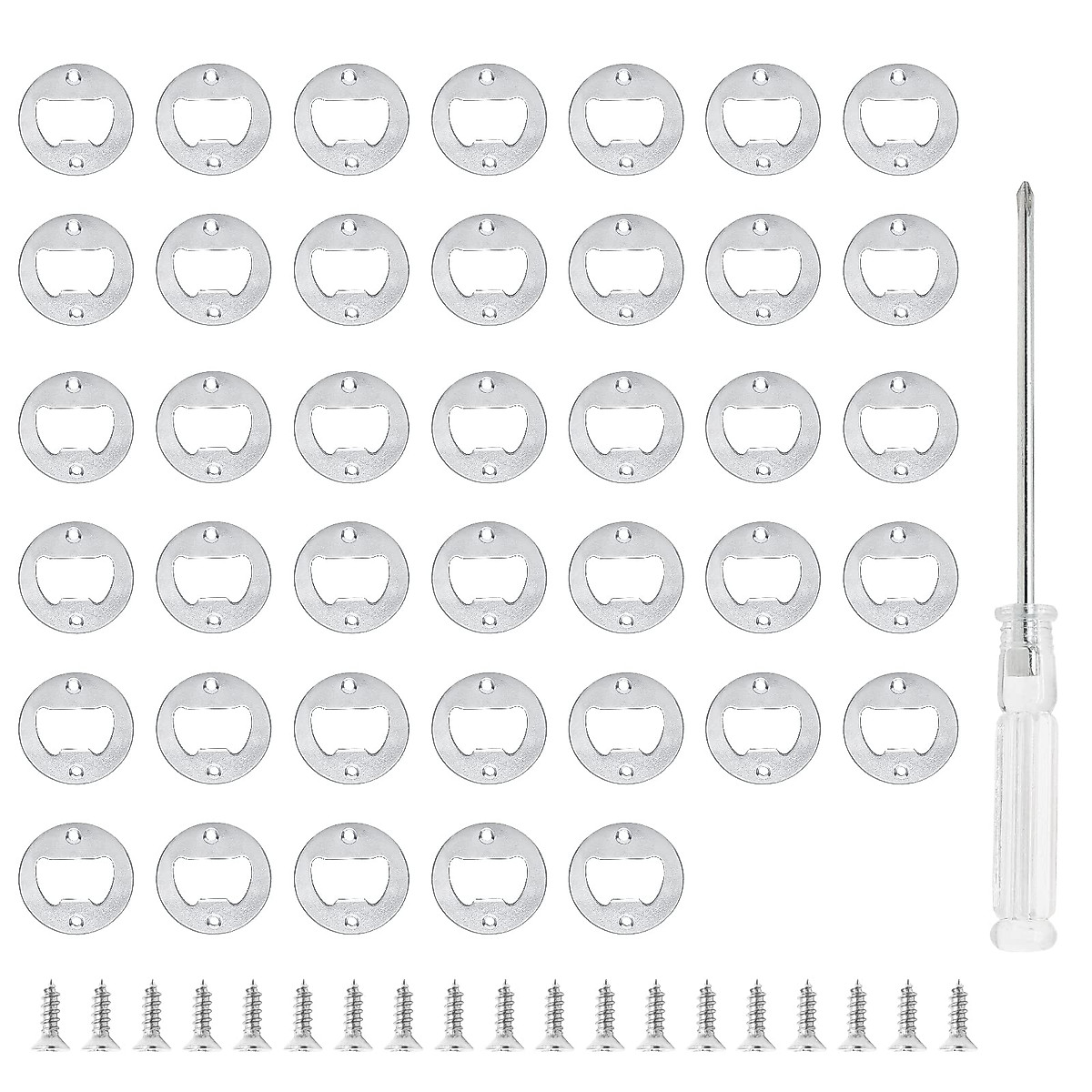 Rierdge 40 Sets Bottle Opener Inserts, Small DIY Beer Metal Parts Hardware Kit Supply with Screws Screwdriver - Silver