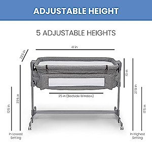 Delta Children Close2Me Bedside Baby Bassinet Sleeper with Breathable Mesh and Adjustable Heights - Lightweight Portable Crib, Grey