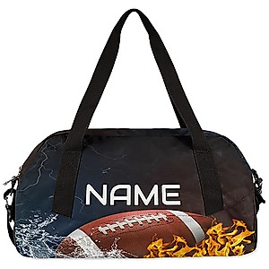 Custom Duffel Bag for Kids Fire American Football Personalized Sports Tote Gym Bag for Teens Boys & Girls Waterproof Weekender Carry Shoulder Travel Bag School Dance Ballet Practice Bag