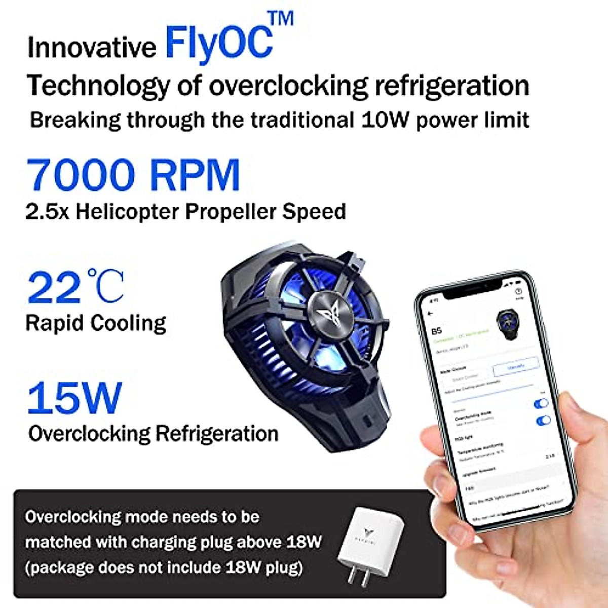 Flydigi B5 Back Clip Wired Phone Cooler, Portable Radiator for 2.63-3.5Inch, Upgraded 10-15W Higher Power Intelligent Frequency Conversion Temperature Control, Larger Cooling Area, Quieter