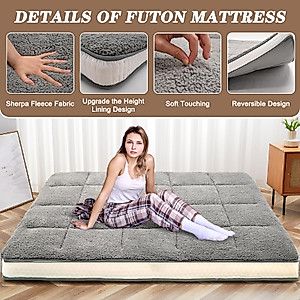 Japanese Floor Mattress, Extra Thick Fluffy Floor Futon Mattress Twin Size, Long Plush Floor Mattress for Adults, Super Soft Fuzzy Bed Mattress Portable Japanese Futon Guest Mattress RV Mattress