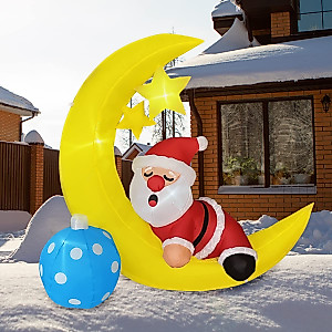BESTPARTY 5FT Christmas Inflatable Somnolent Santa Claus on The Moon Decoration, LED Blow Up Lighted Decor Indoor Outdoor Holiday Art Decor Decorations