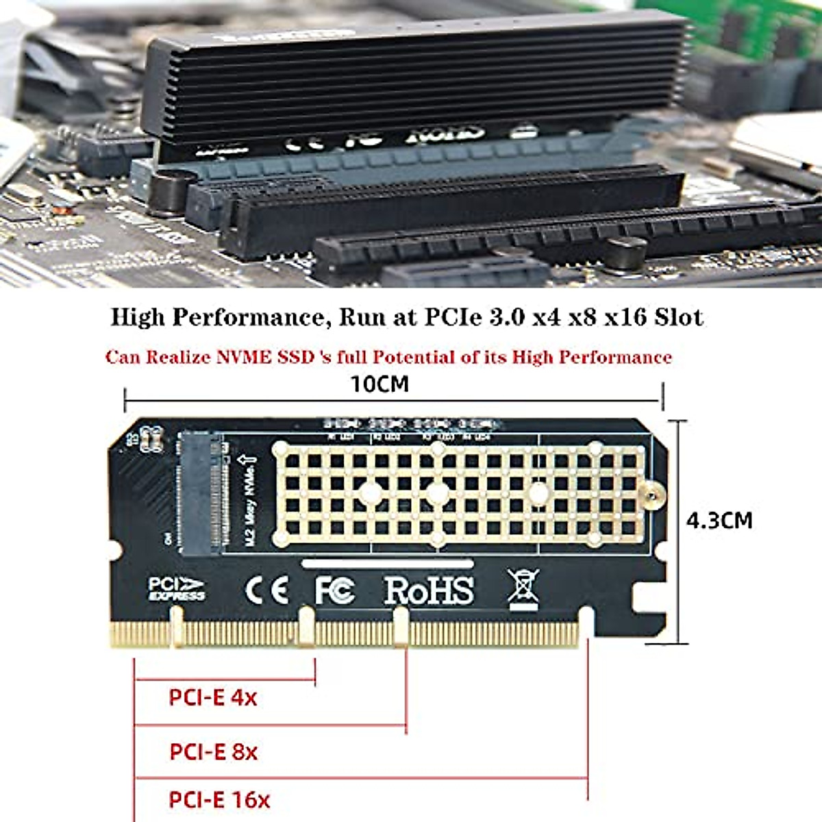 USECL M.2 NVME Adapter with Heat Sink, NVME M.2 SSD to PCI-e x4/x8/x16 Converter Card, Support 2230 2242 2260 2280, Compatible for Windows XP 7 8 10