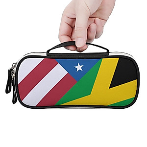 American Jamaican Flag PU Leather Pencil Pen Case Organizer Travel Makeup Handbag Portable Stationery Bag