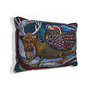 Northwest Art Mall My Dragon: Colorful Imaginary Portrait with Woman Artist Faux Suede Sofa Throw Pillow from Oil Painting by Folk Artist Libby Hoagland 13" x 19".