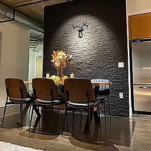 LUNLING Dining Chairs Set of 2 Mid Century Modern Retro Faux Leather Chair with Walnut Bentwood Upholstered Seat Metal Legs Adjustable Foot for Kitchen Dining Room Chairs(Black)