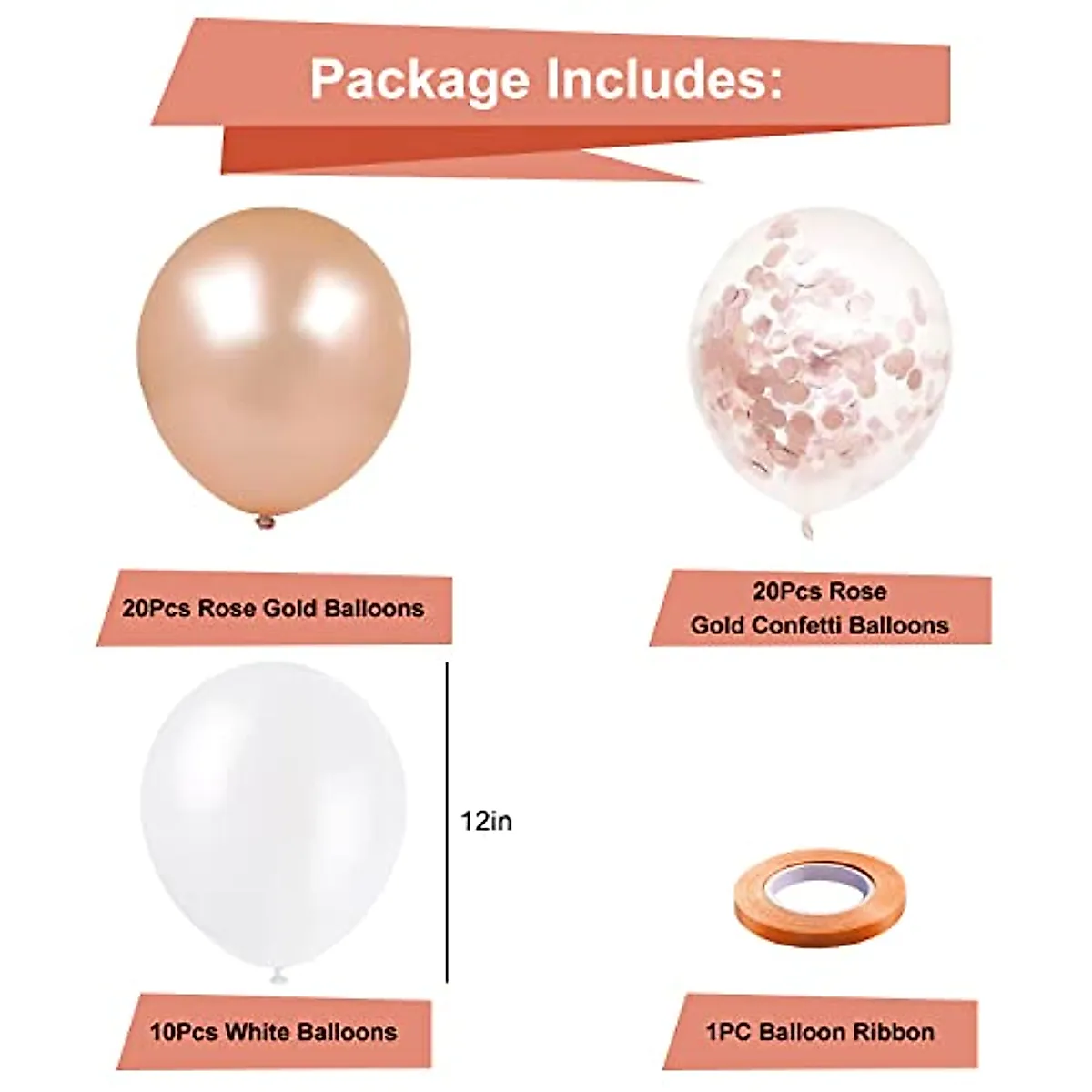 50Pcs Rose Gold Confetti Latex Balloons, 12 inch White Rose Glod Confetti Balloons with for Birthday Party Wedding Bridal Shower Decorations