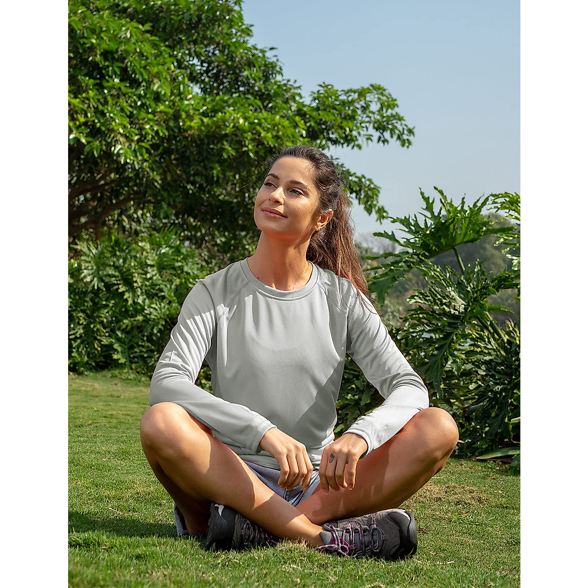 BALEAF Women's Rash Guard Long Sleeve UPF 50+ Sun Shirts Lightweight Quick Dry Fishing Tops UV Protection Rashguard Swimsuit Grey Size M