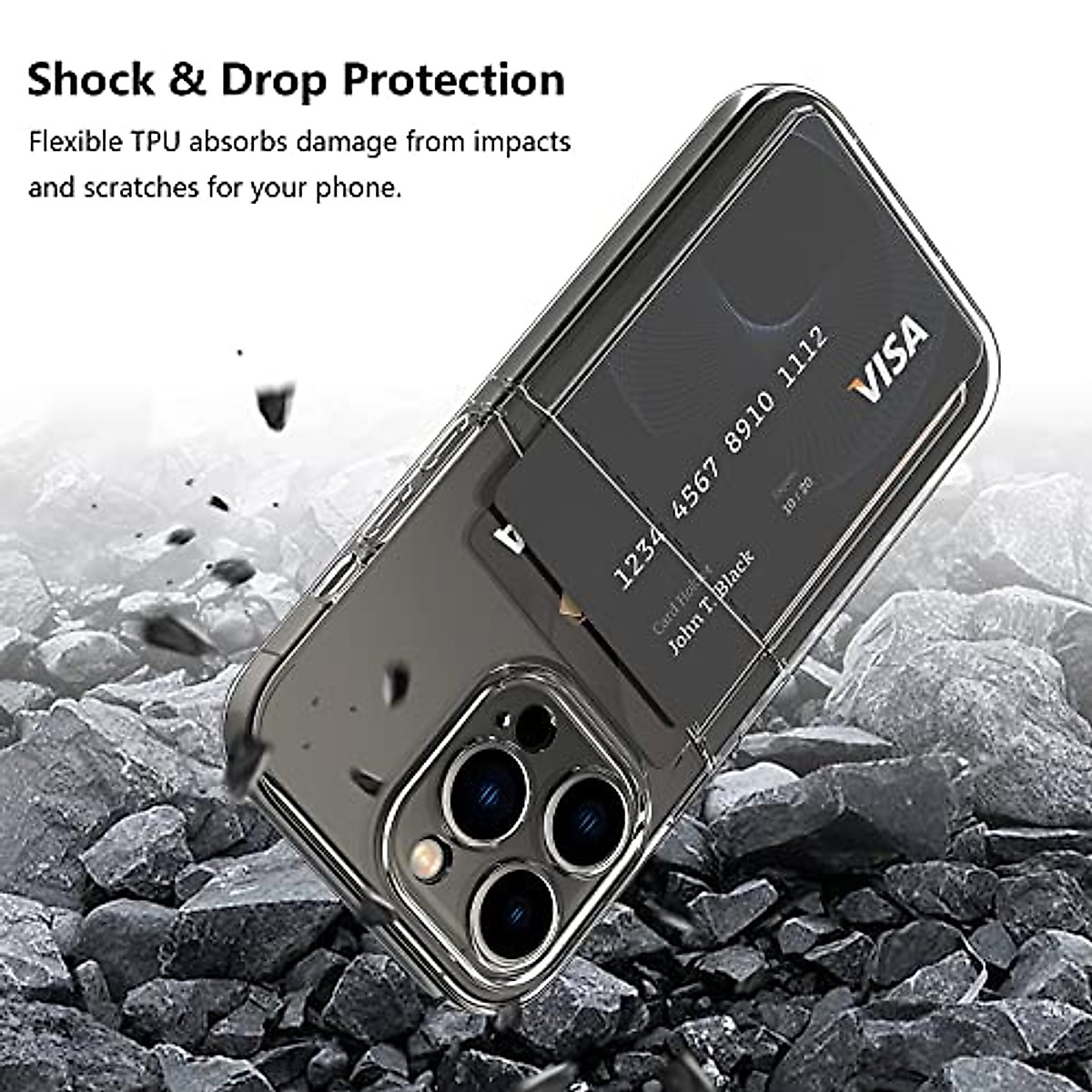 Restoo for iPhone 14 Pro Case + 2 Pack Tempered Glass Screen Protector, Clear Case with Card Holder Camera Lens Protection Protective Phone Cover for iPhone 14 Pro 6.1 Inch-Clear